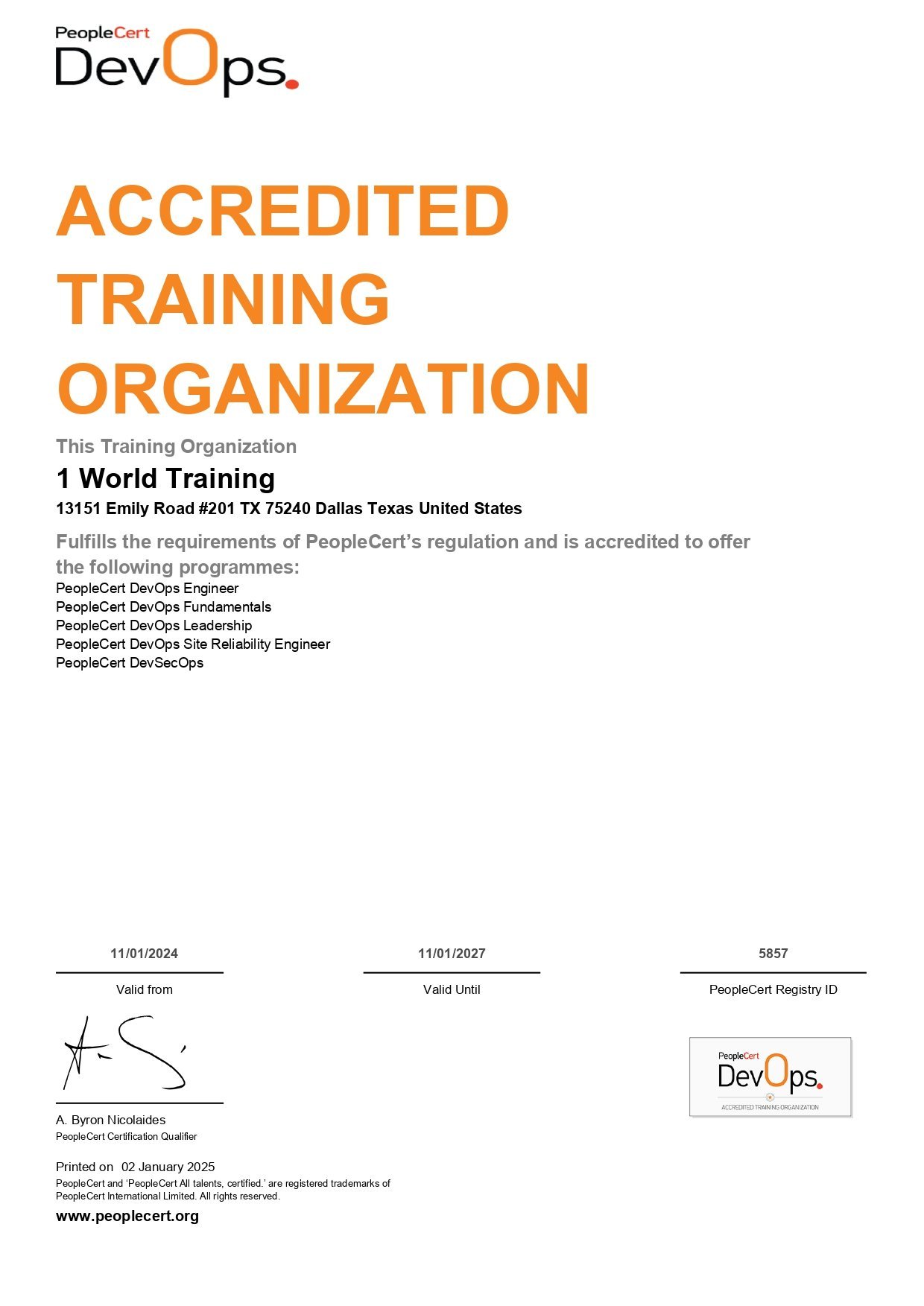 PeopleCert DevOps Authorized Approved Examination Organization | 1WTraining.UK